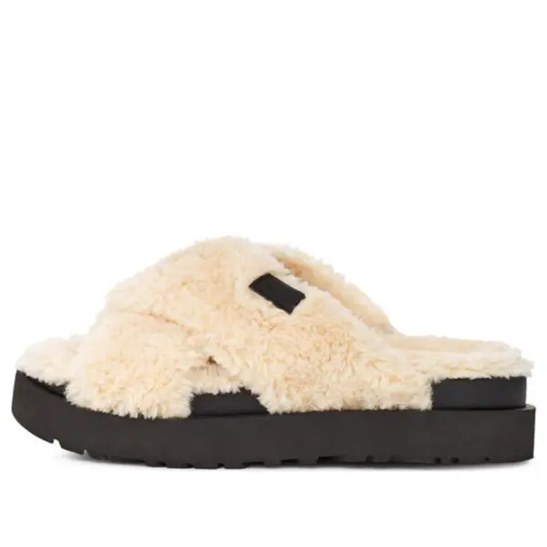 UGG Fuzz Sugar Cross Slide - Beige/black