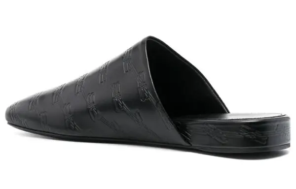 Balenciaga Embossed Leather Bb Mules