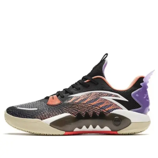 ANTA Shock Wave 5 Team V2 Athletic Sneakers - Black/beige/purple