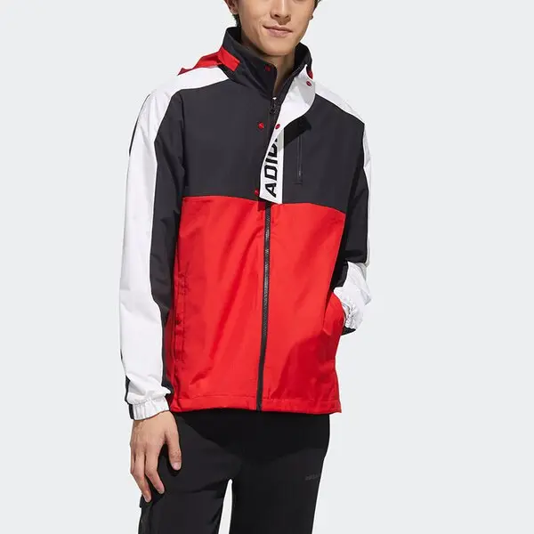 Adidas Colorblocked Hooded Zip-up Jacket - Light Red