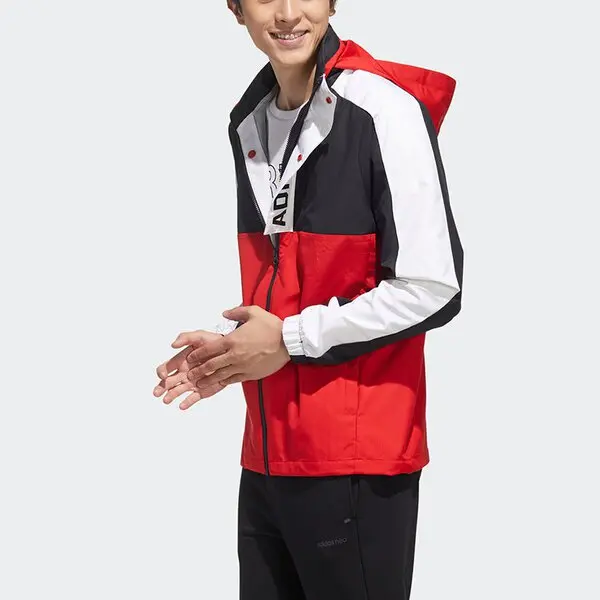 Adidas Colorblocked Hooded Zip-up Jacket - Light Red