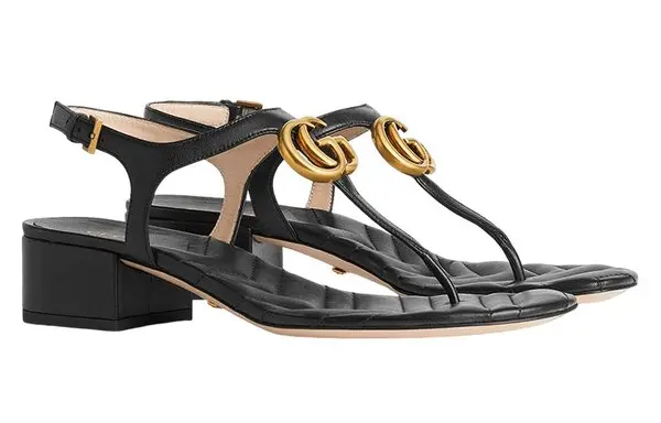 Gucci Marmont Double G Leather Sandals - Black
