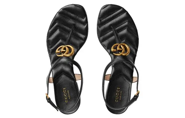 Gucci Marmont Double G Leather Sandals - Black
