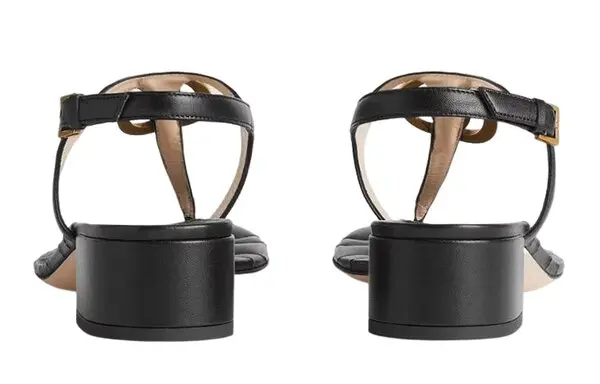 Gucci Marmont Double G Leather Sandals - Black