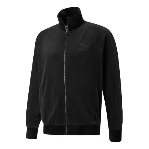 PUMA Iconic T7 Embroidered Logo Suede Stand Collar Jacket - Black