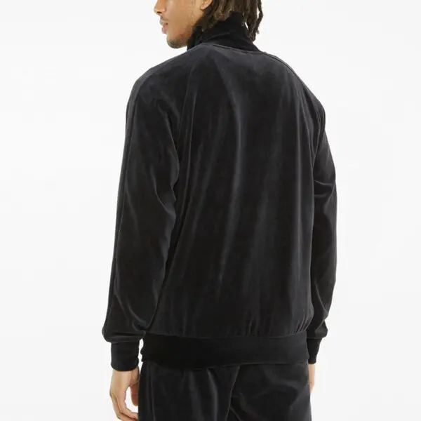 PUMA Iconic T7 Embroidered Logo Suede Stand Collar Jacket - Black