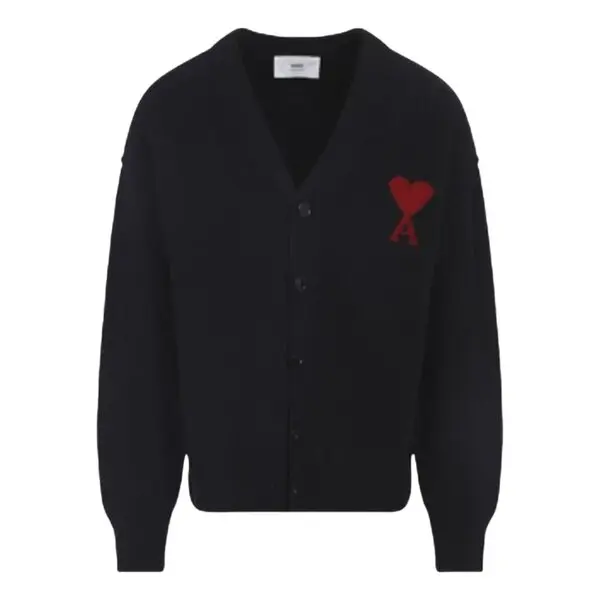AMI Paris Big Heart Logo Merino Wool Cardigan - Black
