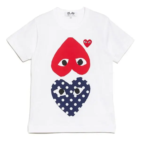 Play Comme Des Garcon Short Sleeve T-shirt With Polka Dot Heart Graphic - White