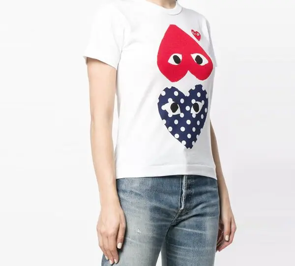 Play Comme Des Garcon Short Sleeve T-shirt With Polka Dot Heart Graphic