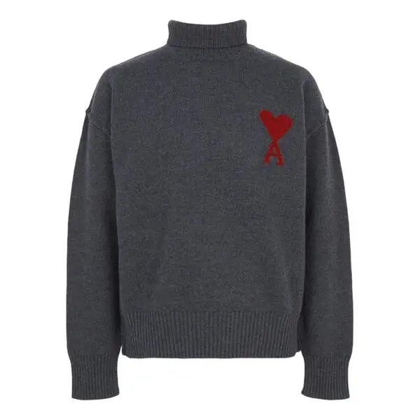 AMI Paris Turtleneck Knitwear T-shirt With De Coeur Appliqu - Gray