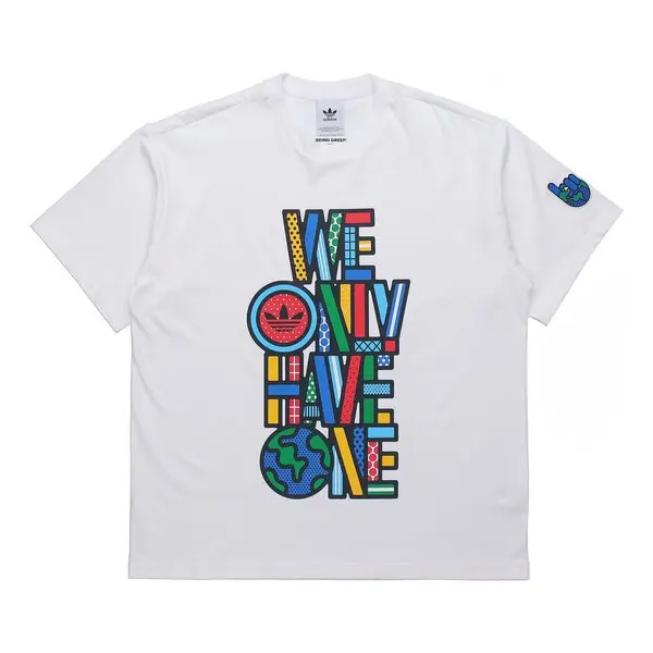 Adidas Originals Artist Tee Ss Earth Printing Sports Round Neck Short Sleeve - White