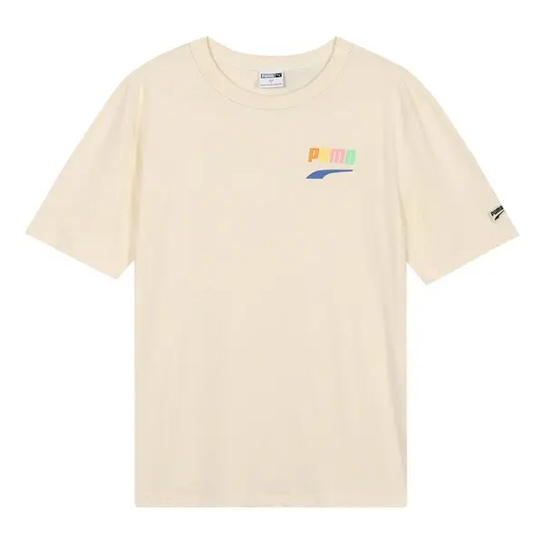 PUMA Sports Alphabet Cartoon Printing Round Neck Short Sleeve Beige - Default Color