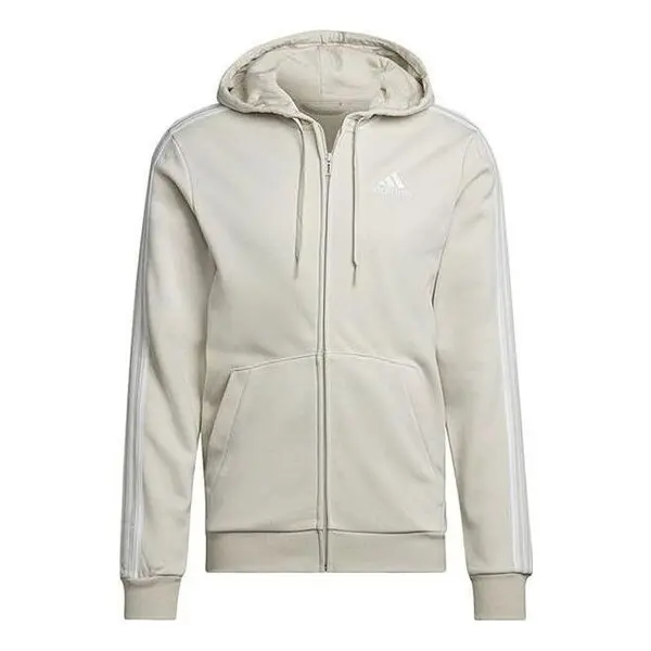 Adidas Essentials Fleece 3-stripes Full-zip Hoodie - Beige