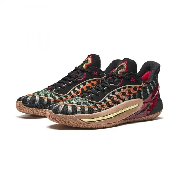 ANTA Shock Wave 6 Pro "tiger Spot" Sneakers - Black/green/orange