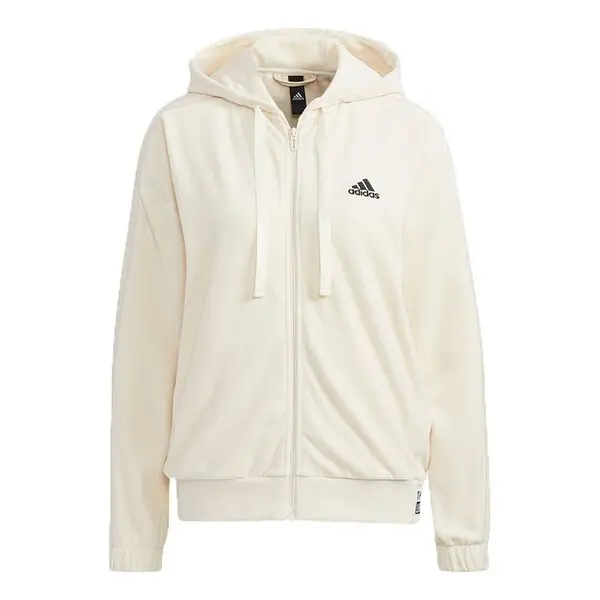 Adidas Velour Zip-up Hooded Jacket - White