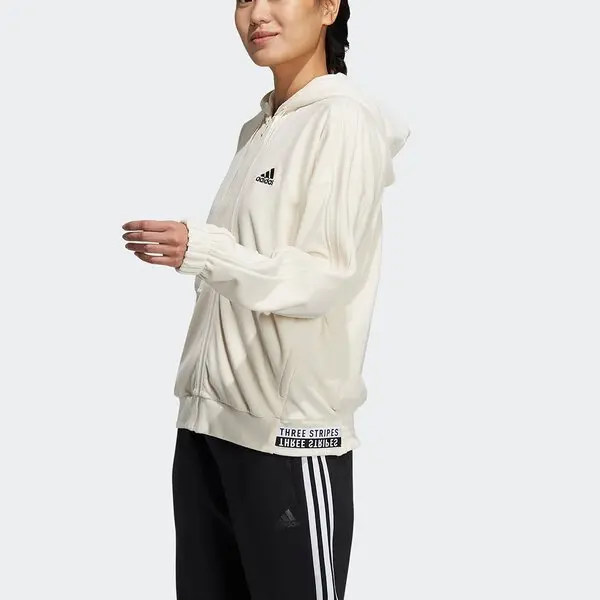 Adidas Velour Jkt Small Logo Drawstring Hooded Jacket Creamy