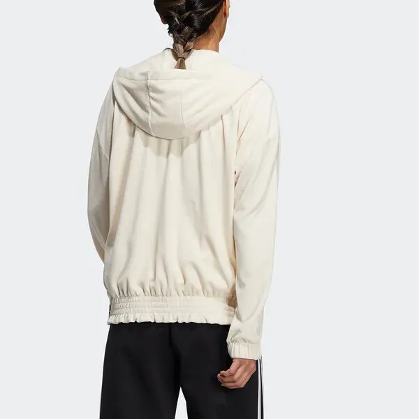 Adidas Velour Jkt Small Logo Drawstring Hooded Jacket Creamy