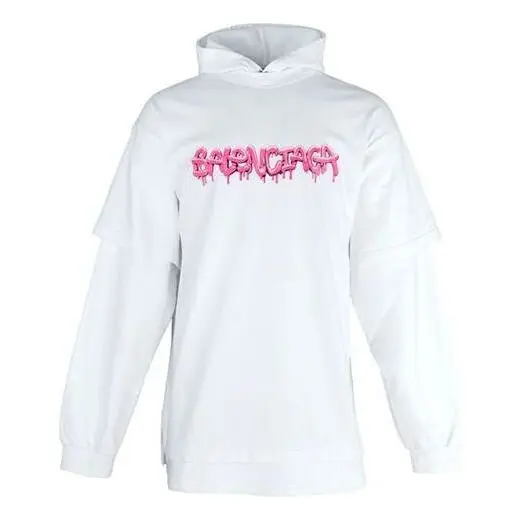 Balenciaga Long Sleeve Hooded T-shirt - White/bubblegum