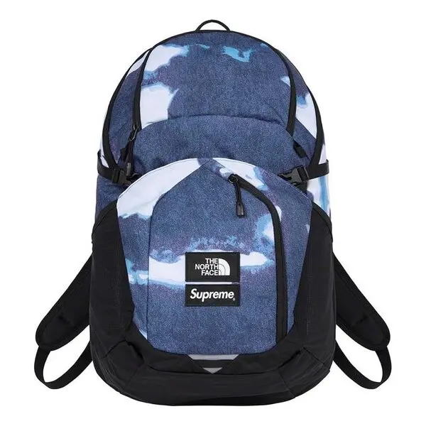 Supreme X The North Face Bleached Denim Print Pocono Backpack - Blue/black/white
