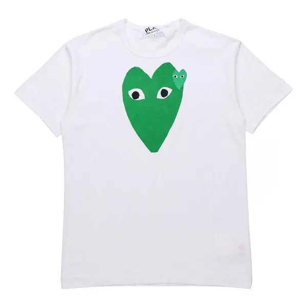 Play Comme Des Garcon Greenheart Shaped Printing Short Sleeve - White