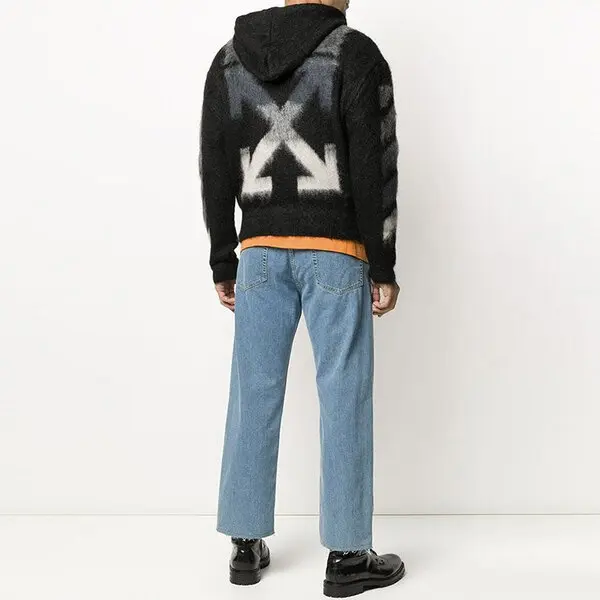 Off-White Back Printing Hooded Knit Jacket - Black