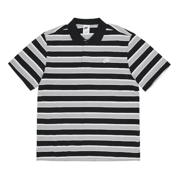 Nike Club Striped Polo Shirt 'black Grey - Black/grey