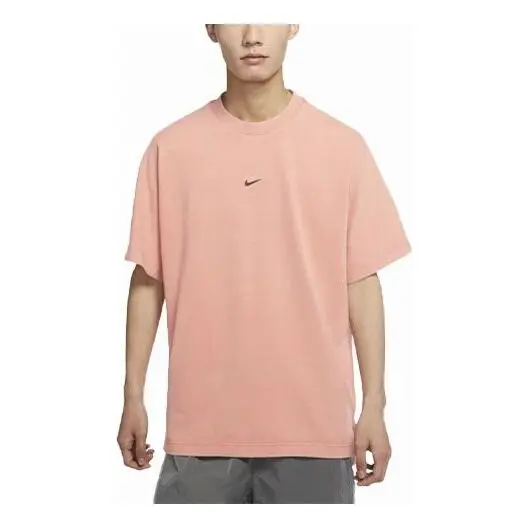 Nike Style Essentials Washed Solid Color Loose Sports Round Neck Short Sleeve Pink - Default Color