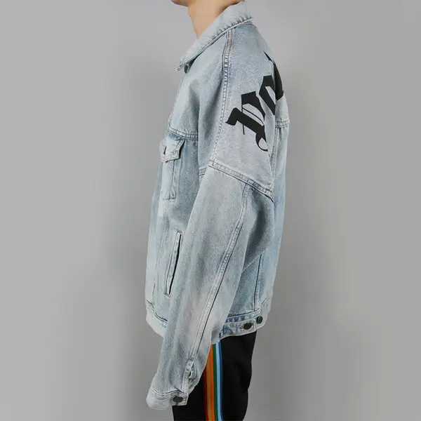 Palm Angels Logo Over Button-up Denim Jacket - Blue