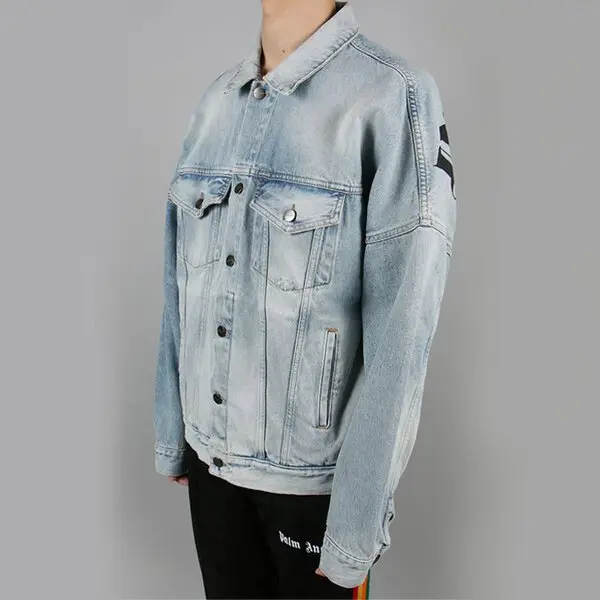 Palm Angels Logo Over Button-up Denim Jacket - Blue