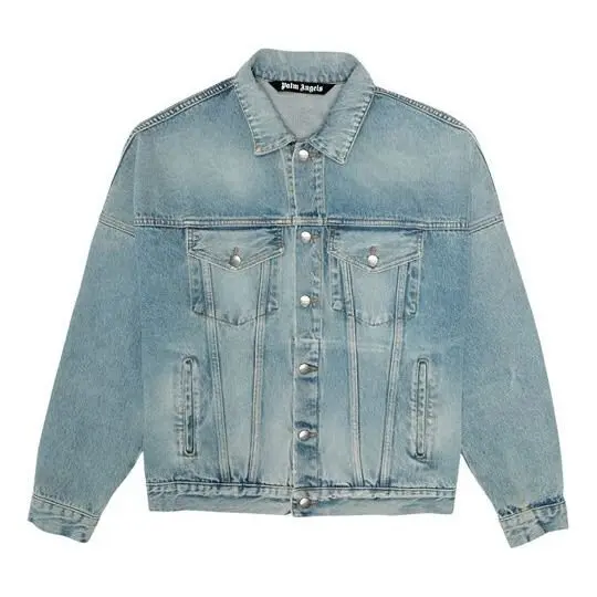 Palm Angels Logo Over Button-up Denim Jacket - Blue