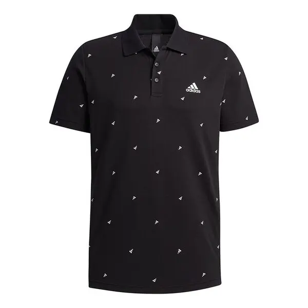 Adidas Fi Polo Aop Logo Printing Training Sports Short Sleeve Polo Shirt - Black