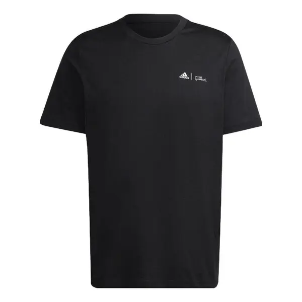 Adidas Cartoon Skateboard Juvenile Logo Printing Round Neck Short Sleeve Black T-shirt - Multi-color