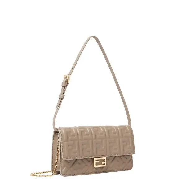 Fendi Baguette Wallet On Chain - Grey