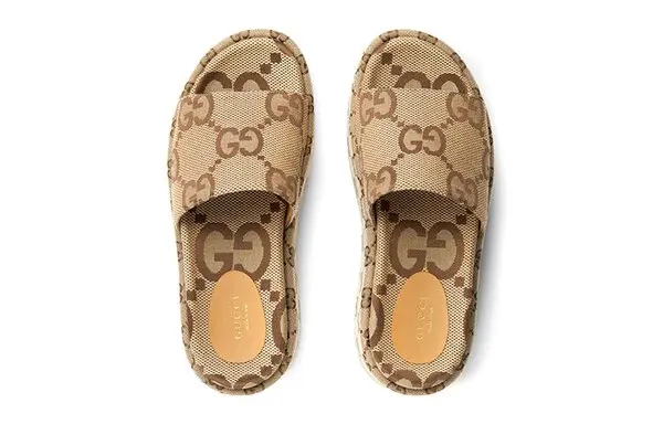 Gucci Platform Slide Sandals With Monogram - Camel/ebony