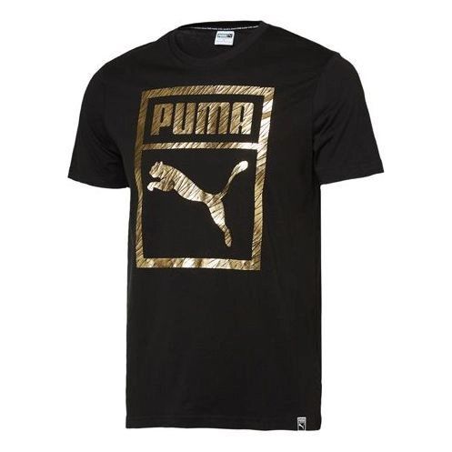 PUMA Bronzing Printing Casual Sports Round Neck Short Sleeve - Black