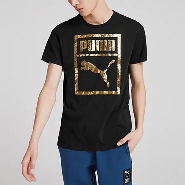 PUMA Bronzing Printing Casual Sports Round Neck Short Sleeve - Black