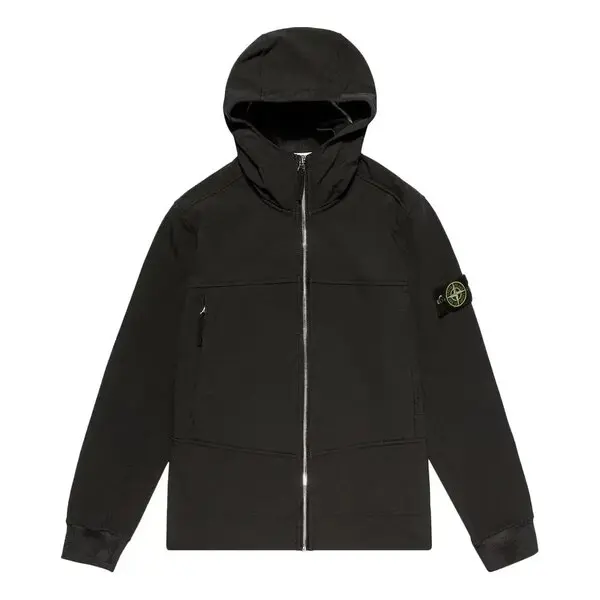 Stone Island Badge Logo Hooded Jacket - Black