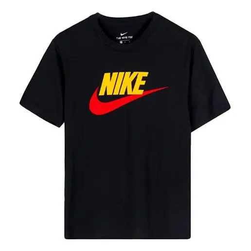 Nike Classic Logo Red Printing Round Neck Short Sleeve - Black