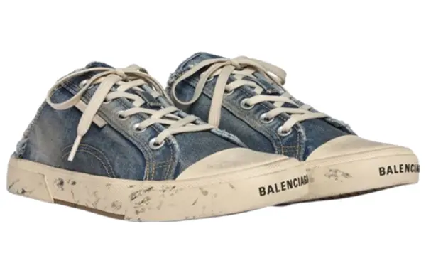 Balenciaga Distressed Denim Mule - Blue/white