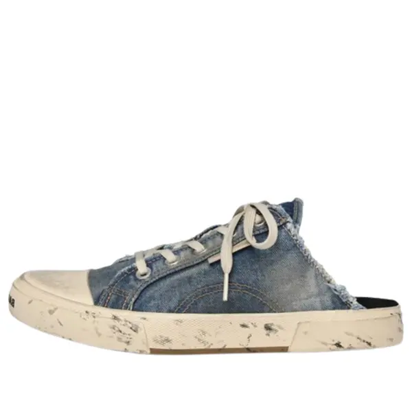 Balenciaga Distressed Denim Mule - Blue/white