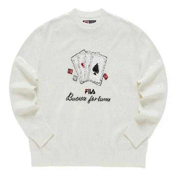 FILA Embellished Graphic Pullover Sweater - White/black