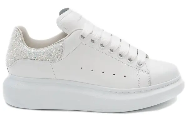 Alexander McQueen Oversized Glitter Heel Sneakers - White/silver