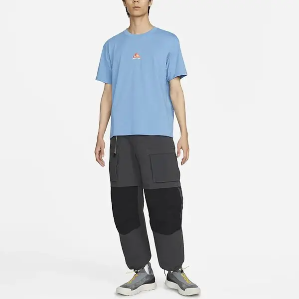 Nike As M Nrg Ss Solid Color Chest Pattern Printing Round Neck Short Sleeve Blue