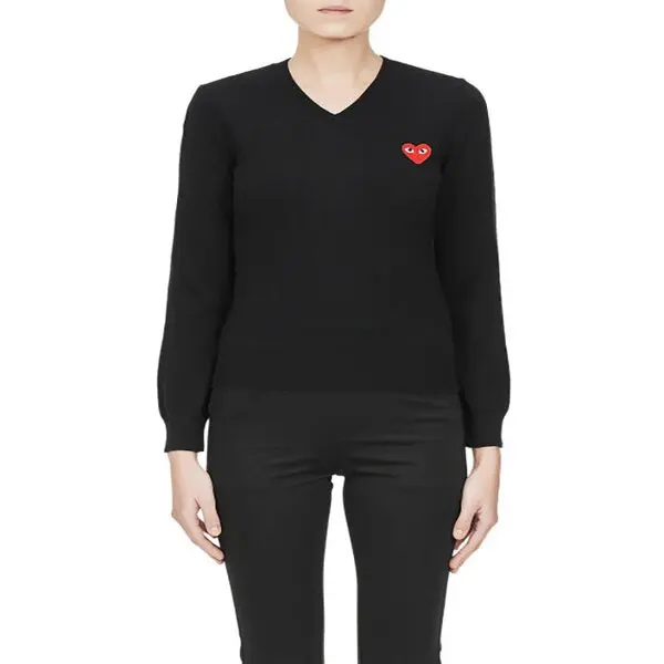 Play Comme Des Garcon V-neck Pullover With Red Emblem