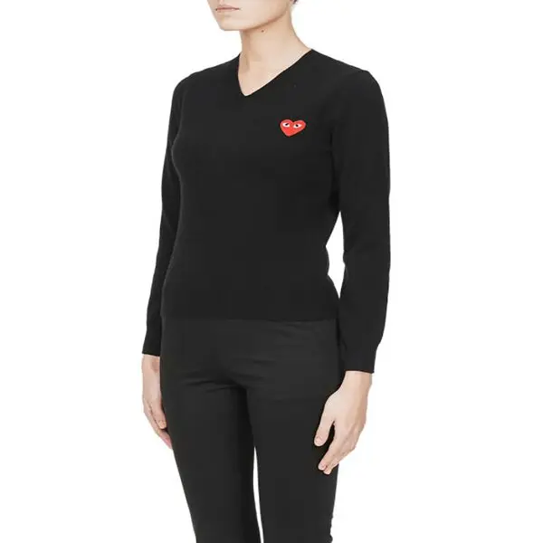 Play Comme Des Garcon V-neck Pullover With Red Emblem