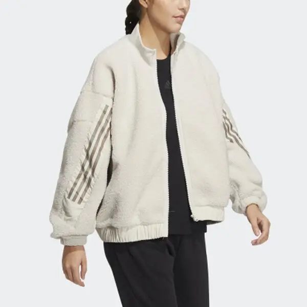 Adidas Fleece Zip Jacket With Sporty Stripes