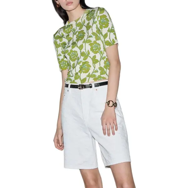 Gucci Floral Print Fine Wool Silk T-shirt