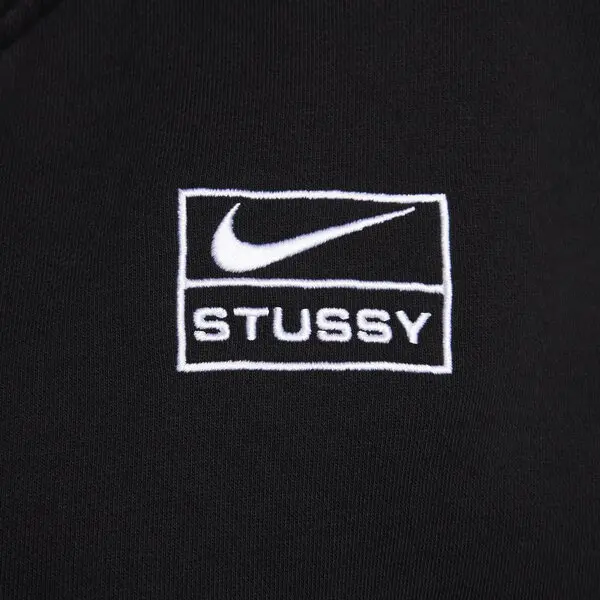 Nike X Stussy Ss24 Full-zip Fleece Hoodie 'black White - Black/white