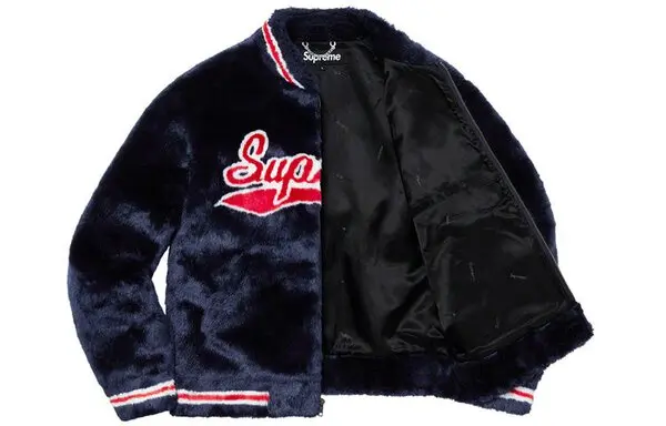 Supreme Faux Fur Varsity Jacket - Dark Blue