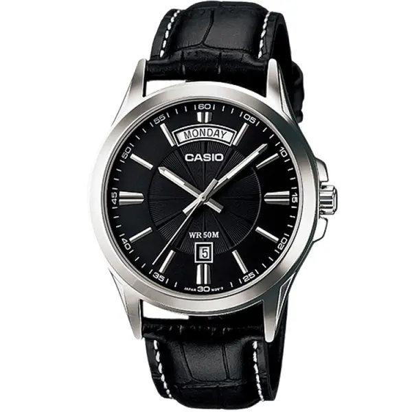 Casio Analog Dress Watch With Day And Date Display - Black